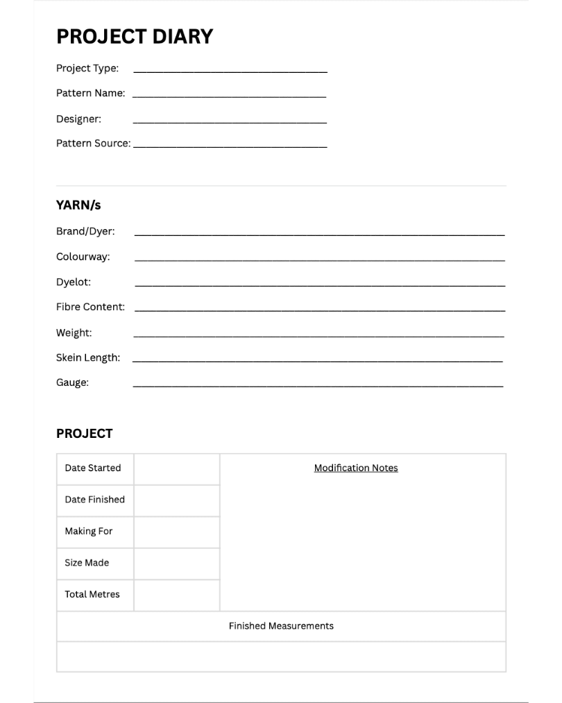 Project Diary Sheet- Free Download – Natural Fibre Arts