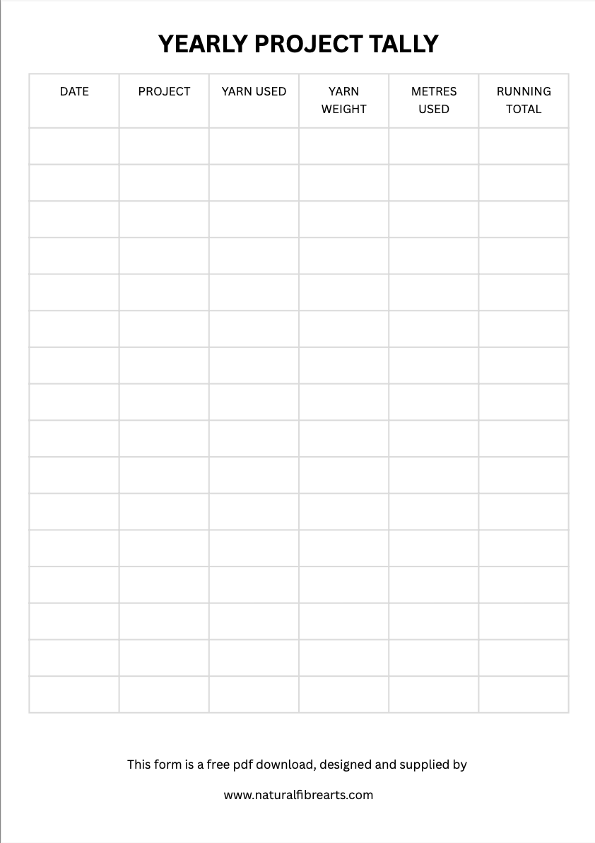 Yearly Project Tally - Free Download – Natural Fibre Arts